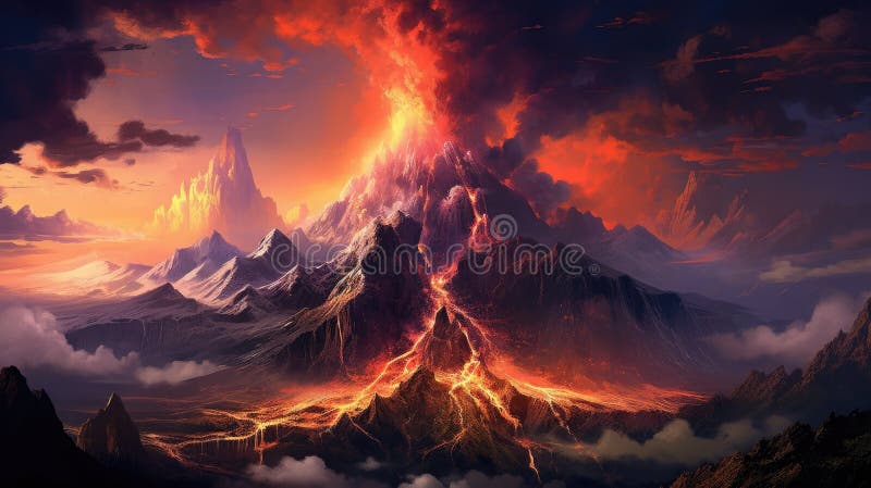 Volcanic Mountain in Eruption. Generative AI Stock Image - Image of ...