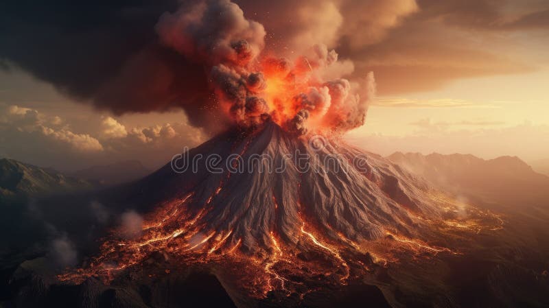 Volcanic Mountain in Eruption. Generative AI Stock Photo - Image of ...