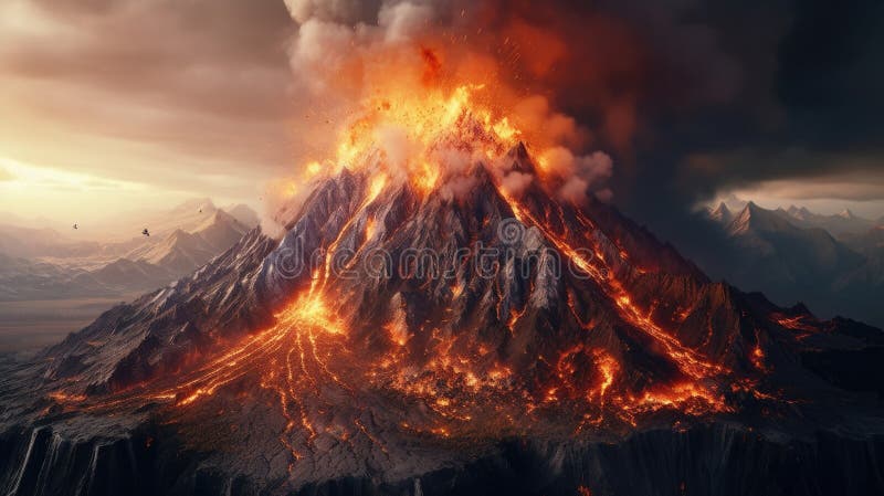 Volcanic Mountain in Eruption. Generative AI Stock Image - Image of ...