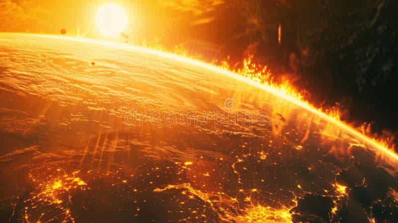 Volcanic Planet with Lava and Sun Stock Photo - Image of activity ...