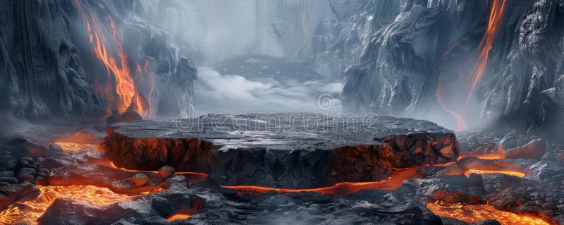A Volcanic Podium Background with a Podium Sculpted from Cooled Lava ...