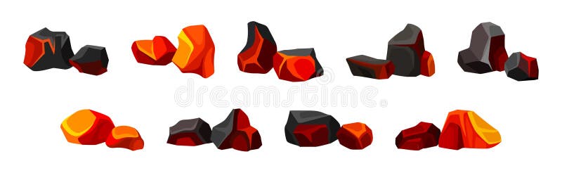 Volcanic Rock As Formed Lava with Rough and Solid Stones Vector Set ...
