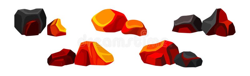 Volcanic Rock As Formed Lava with Rough and Solid Stones Vector Set ...