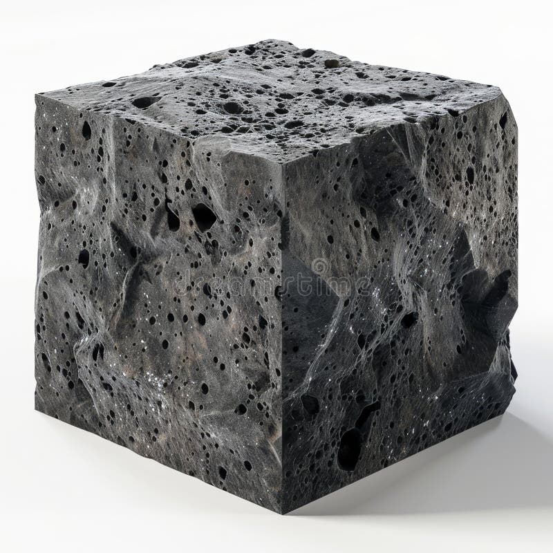 A Volcanic Rock Cube Stands Stark Against a White Background, Ai ...