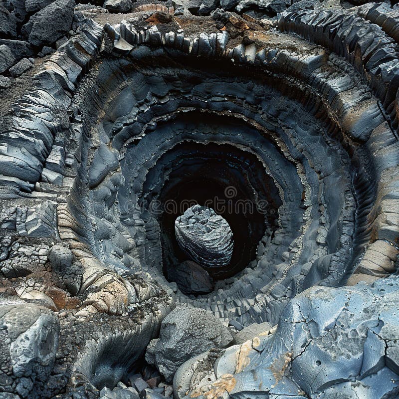 Volcanic Rock Formation with Circular Hole and Dark Rock Inside Stock ...