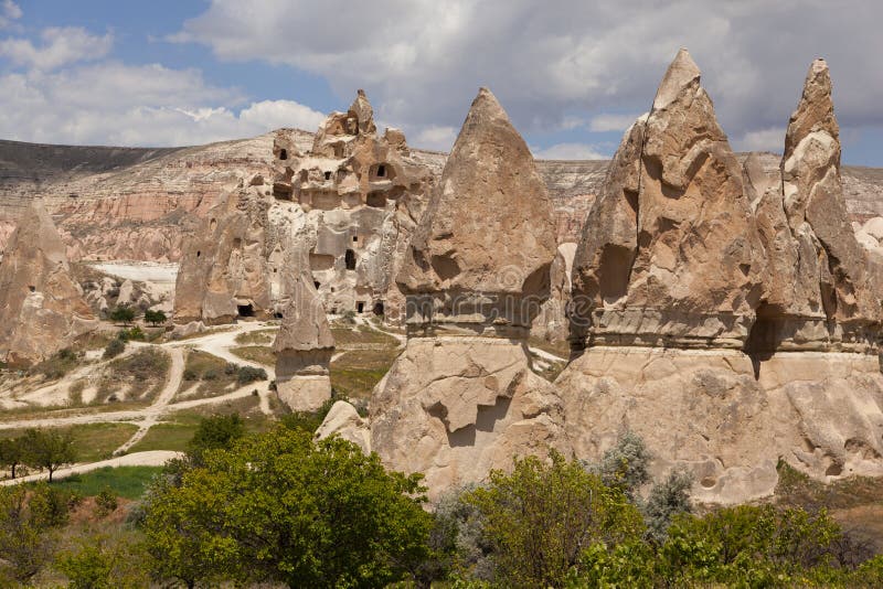 Volcanic Rock Formations in Valley in Cappadocia, Turkey Stock Image ...