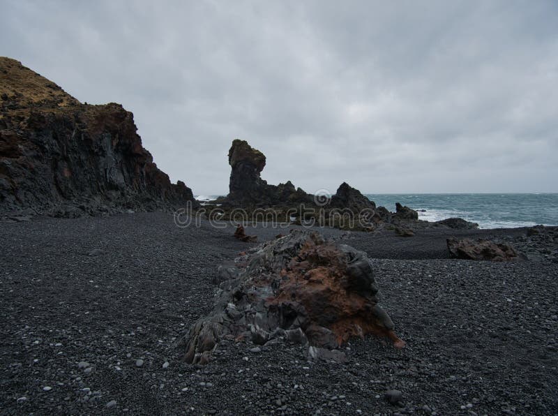 Volcanic Rocks and Black Pebbles in Iceland Stock Image - Image of ...