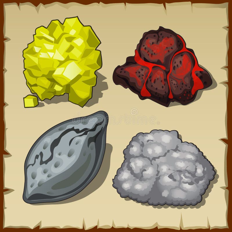 Volcanic Rocks and Gems, Set of Four Items Stock Vector - Illustration ...
