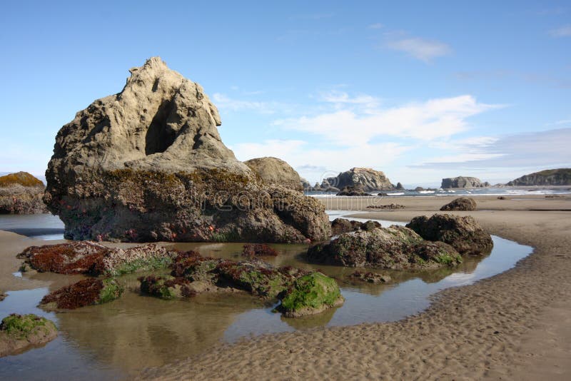 Volcanic Sea Stacks on the Oregon Coast at Low Tide Stock Image - Image ...