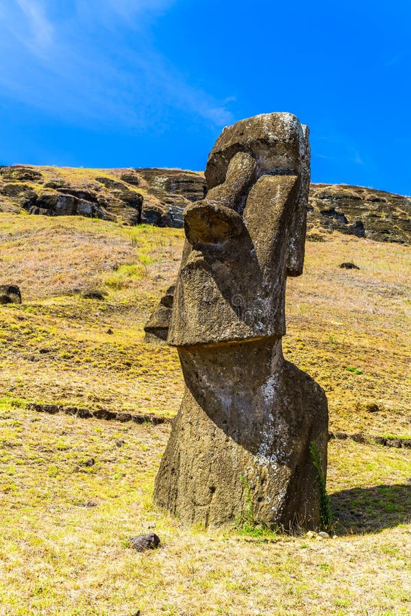 Polynesian Stone Carving at Rano Raraku Quarry Stock Photo - Image of ...