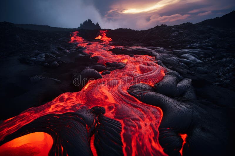 Volcanic Surge: a Dynamic Lava River Shapes the Terrain. Stock ...