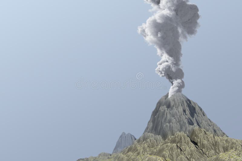 Volcano Blast Eruption with Huge Smoke Column and Fire Isolated on Blue ...