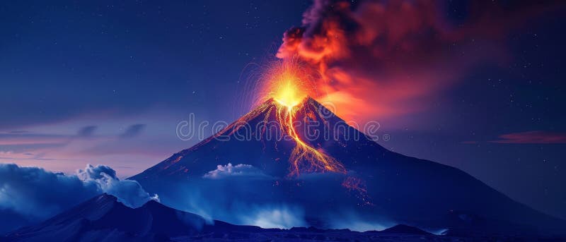 A Volcano Bleeds Fiery Veins into the Night, Backlit by a Cosmic Dance ...