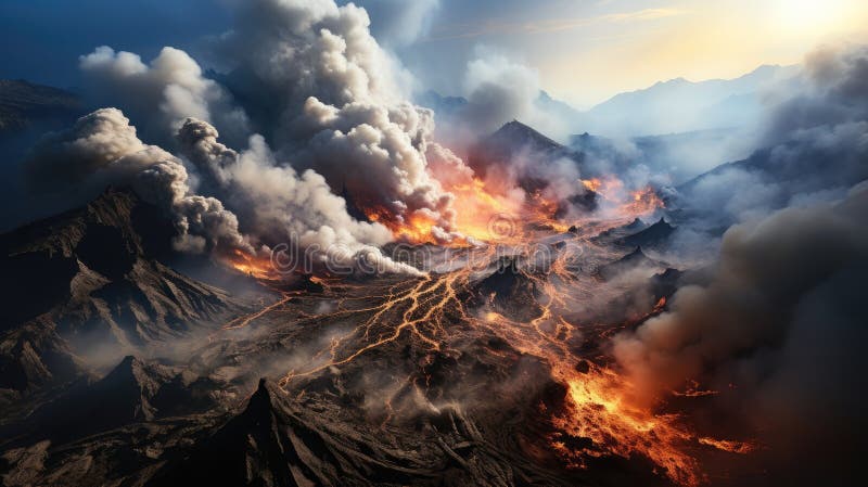Volcano, the Crater is Erupting, Smoke, Dangerous Nature Environment ...