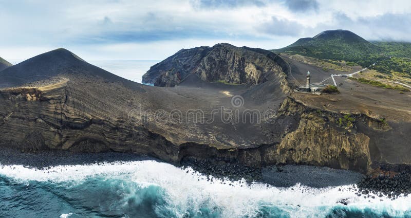 Volcano Dos Capelinhos on the Island Faial from Drone, Panoramic View ...
