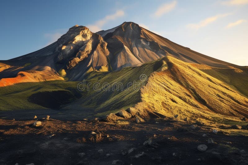 Volcano at Dusk Casting Long Shadows Stock Image - Image of outdoor ...