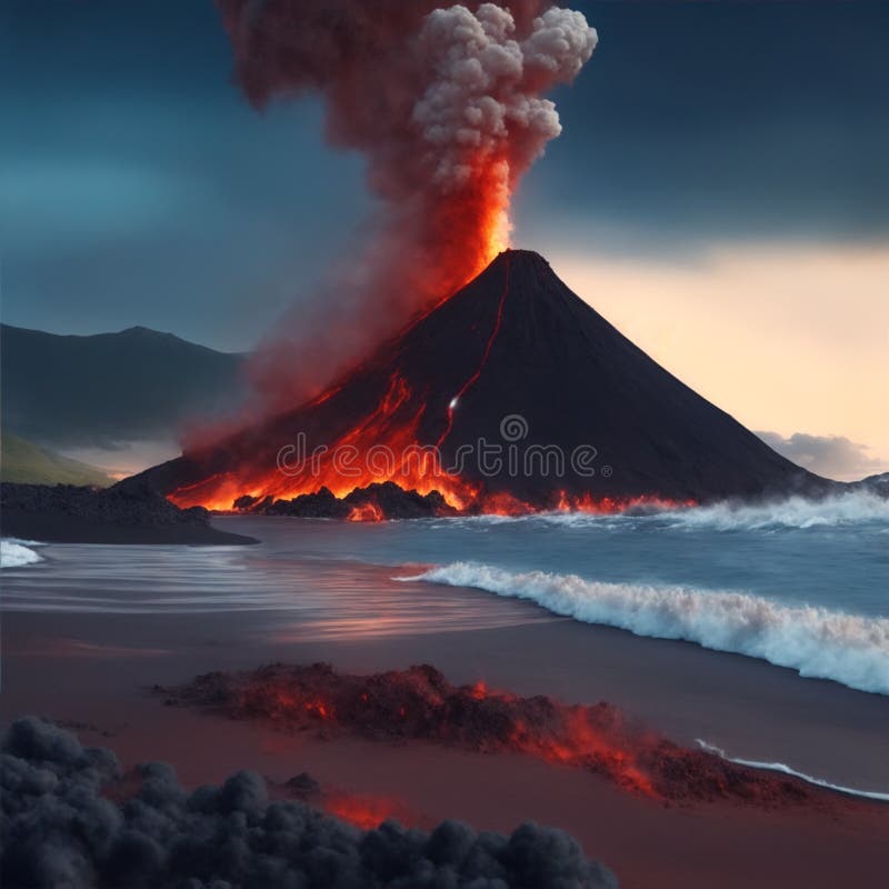 Volcano Erupting on the Beach Illustration Stock Illustration ...