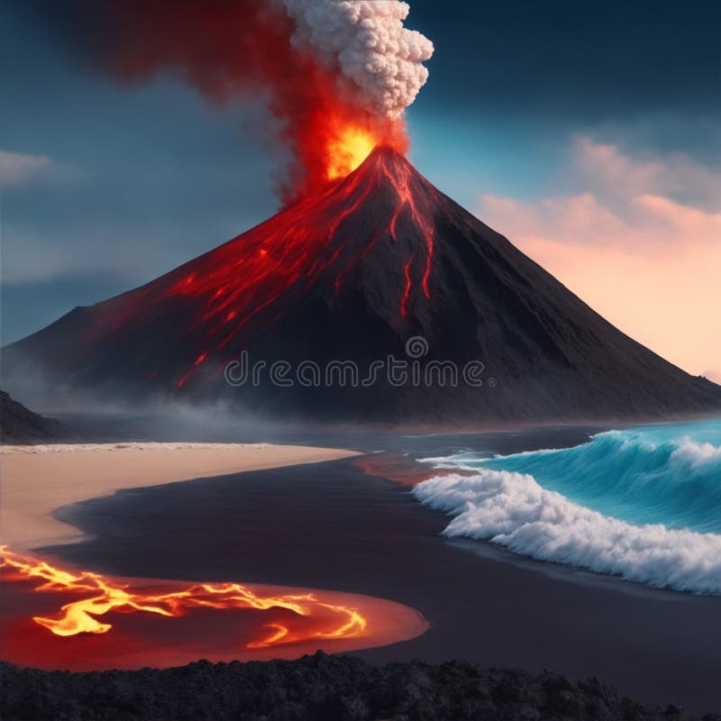 Volcano Erupting on the Beach Illustration Stock Illustration ...