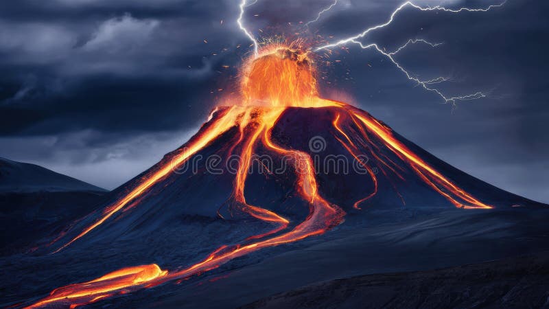 A Volcano Erupting with a Bright Light Coming from it, AI Stock Image ...