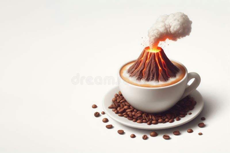 Volcano Erupting from a Cup of Coffee. Space for Text. Stock Image ...