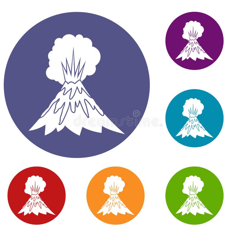 Volcano erupting icons set stock vector. Illustration of active - 95683780