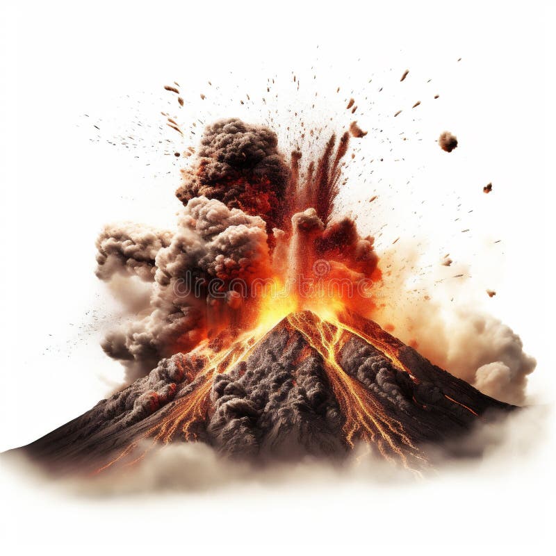 Volcano Erupting, Intense Explosion from Volano, Isolated on White ...