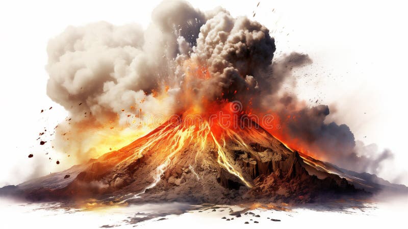 Volcano Erupting, Intense Explosion from Volano, Isolated on White ...