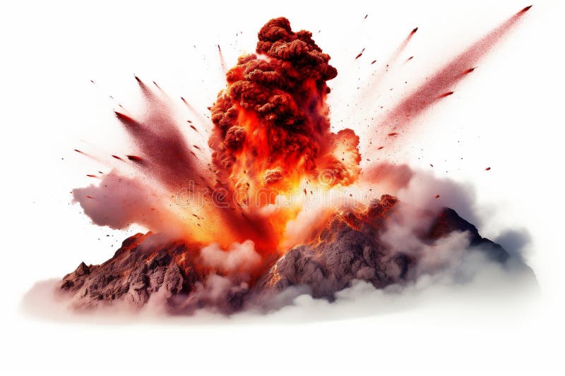 Volcano Erupting, Intense Explosion from Volano, Isolated on White ...