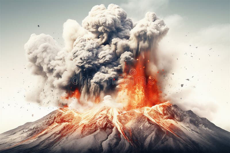 Volcano Erupting, Intense Explosion from Volano, Isolated on White ...