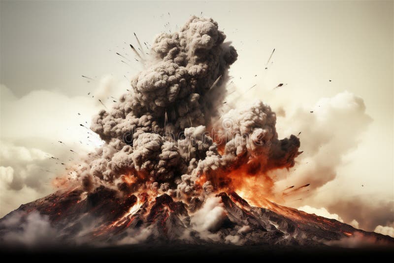 Volcano Erupting, Intense Explosion from Volano, Isolated on White ...