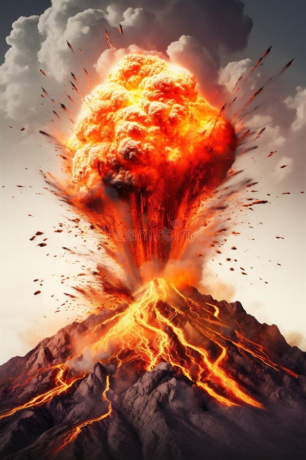 Volcano Erupting, Intense Explosion from Volano, Isolated on White ...