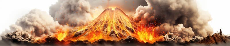Volcano Erupting, Intense Explosion from Volano, Isolated on White ...
