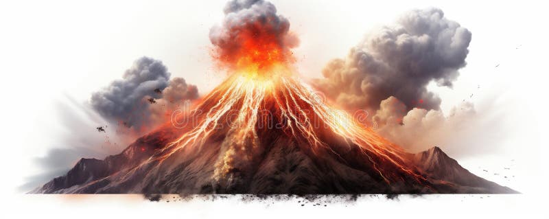Volcano Erupting, Intense Explosion from Volano, Isolated on White ...