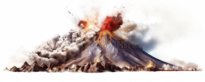 Volcano Erupting, Intense Explosion from Volano, Isolated on White ...