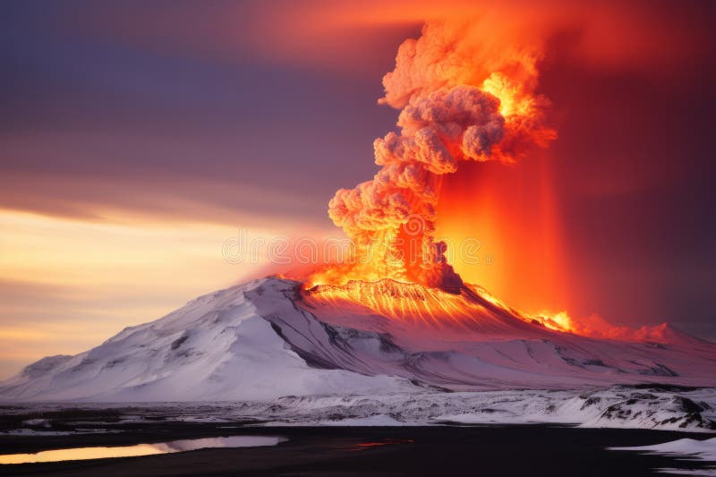 A Volcano Erupting with a Large Cloud of Toxic Smoke Fire and Ash Stock ...