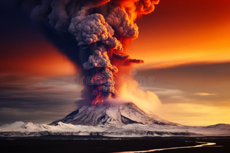 A Volcano Erupting with a Large Cloud of Toxic Smoke Fire and Ash Stock ...