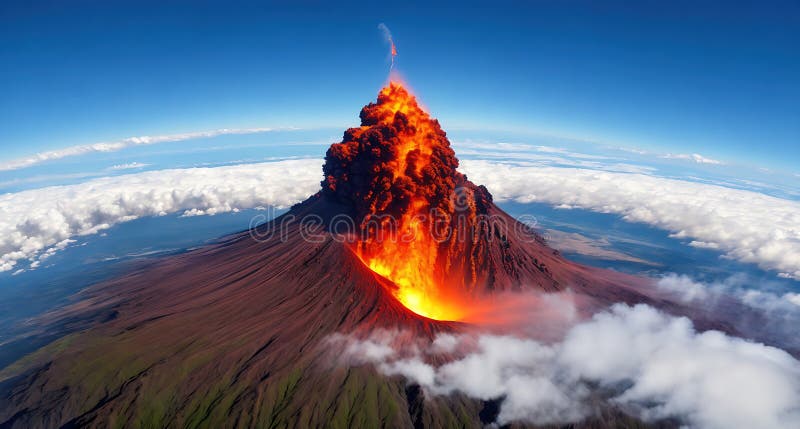 A Volcano Erupting with Lava Flowing Down Its Side. Stock Photo - Image ...