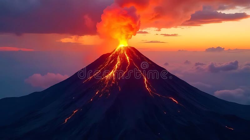 Volcano Erupting with Lava Flows, Realistic Style, Mountain Background ...
