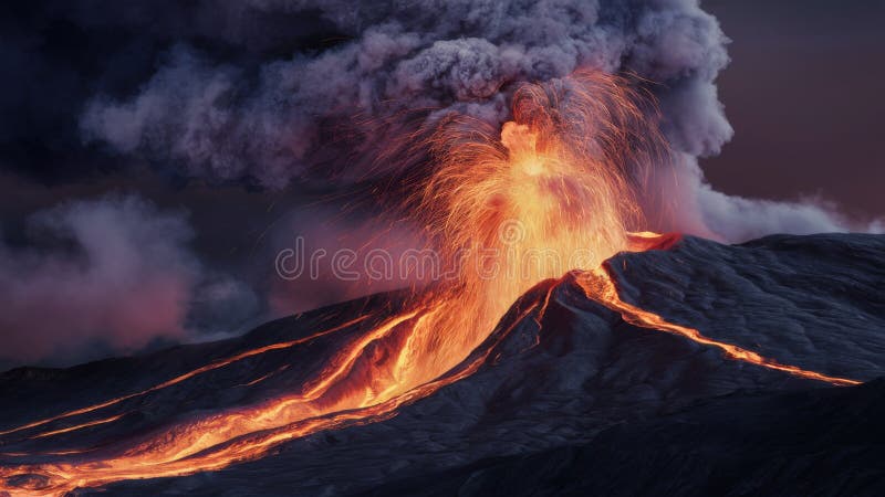 A Volcano Erupting with Lava and Smoke Coming Out of it, AI Stock Image ...