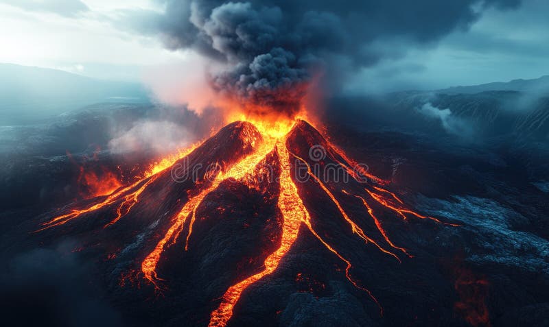 A Volcano is Erupting with Lava and Smoke Stock Image - Image of ...
