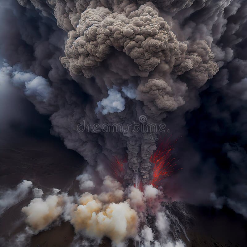 A Volcano Erupting with Plumes of Smoke and Ash Visible from an Aerial ...