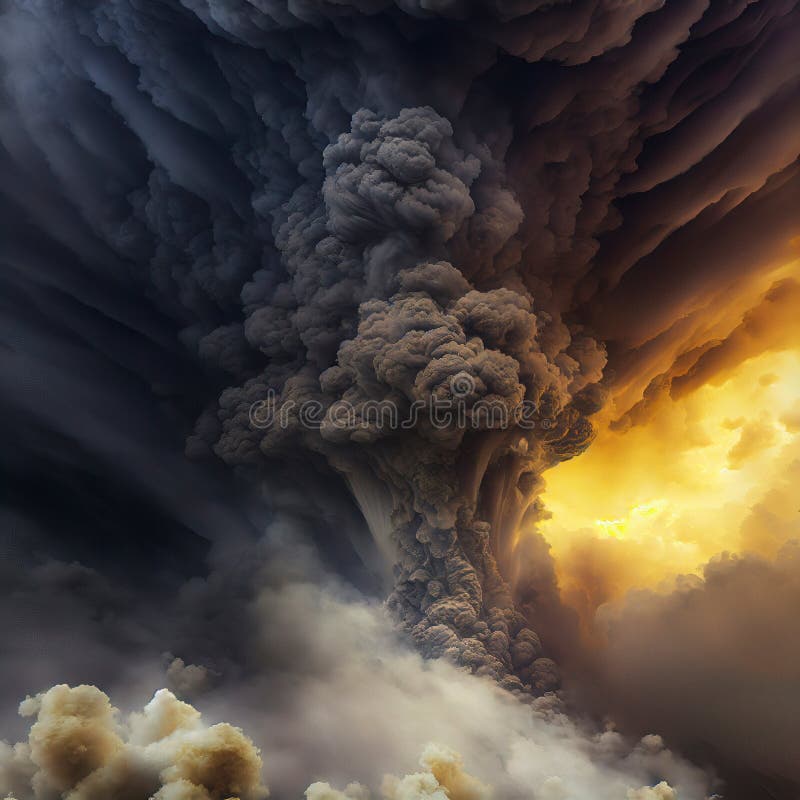 A Volcano Erupting with Plumes of Smoke and Ash Visible from an Aerial ...