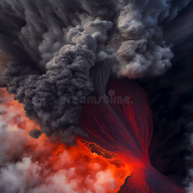 A Volcano Erupting with Plumes of Smoke and Ash Visible from an Aerial ...