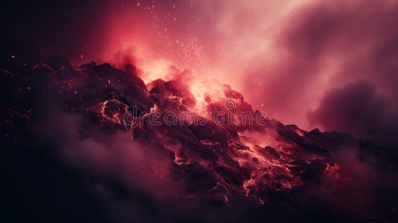 Erupting Volcano Red Black Color Scheme. Natural Disaster, Volcanic ...