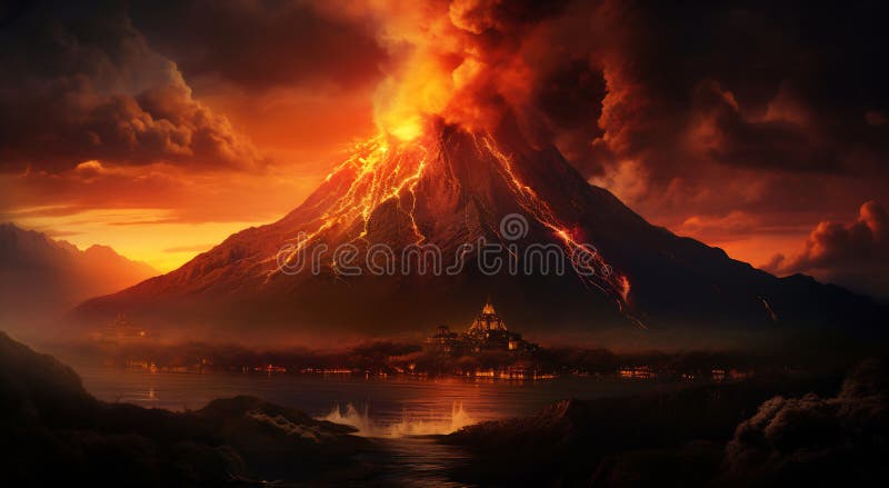 Volcano Erupting in the Sky Stock Photo - Image of dangerous, lava ...