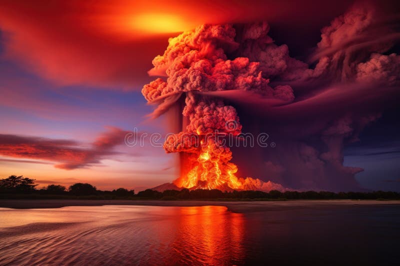 A Volcano Erupting with Smoke and Fire Stock Illustration ...