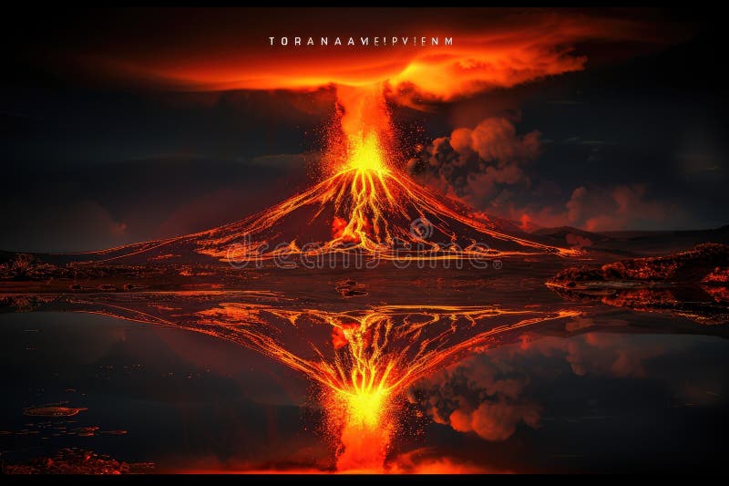 Molten Lava Flows Down the Side of a Volcano into the Water Below Stock ...