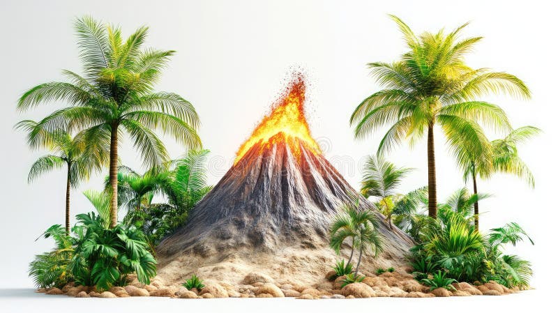 Volcano Erupting Surrounded by Tropical Trees Stock Photo - Image of ...
