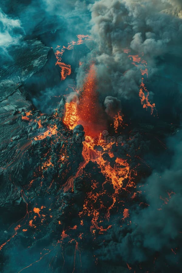Volcano eruption aerial stock photo. Image of disaster - 376727406