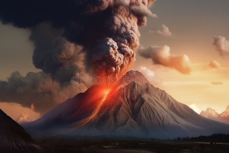 Volcano Eruption. AI Generated Volcanic Eruption with Lava Going Down ...